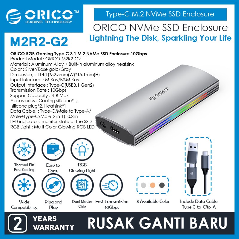 Jual Ssd m2 Enclosure orico Nvme 4tb usb3.1 type-c 10Gbps aluminum rgb ...