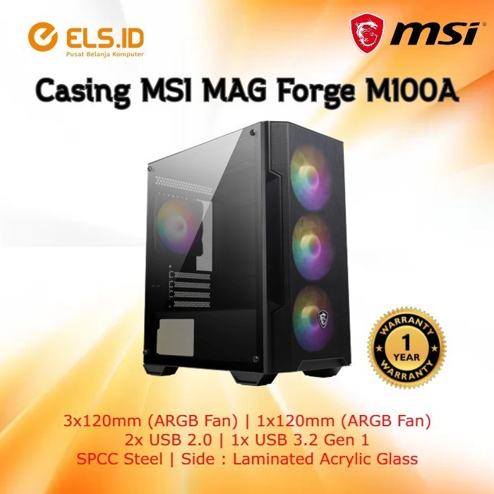 Jual MSI MAG Forge M100A Casing PC 3x120mm (ARGB Fan) | Shopee Indonesia