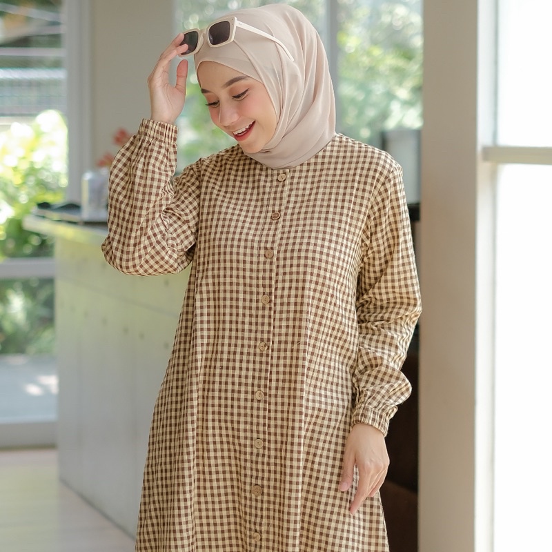 Jual Emma Dress / Gamis Katun / Gamis Katun Motif Kotak kotak / Gamis ...