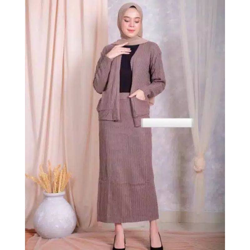 Jual Setelan Rajut Cardigan 2 IN 1 Setelan Rajut Wanita Baju dan Rok | Shopee Indonesia