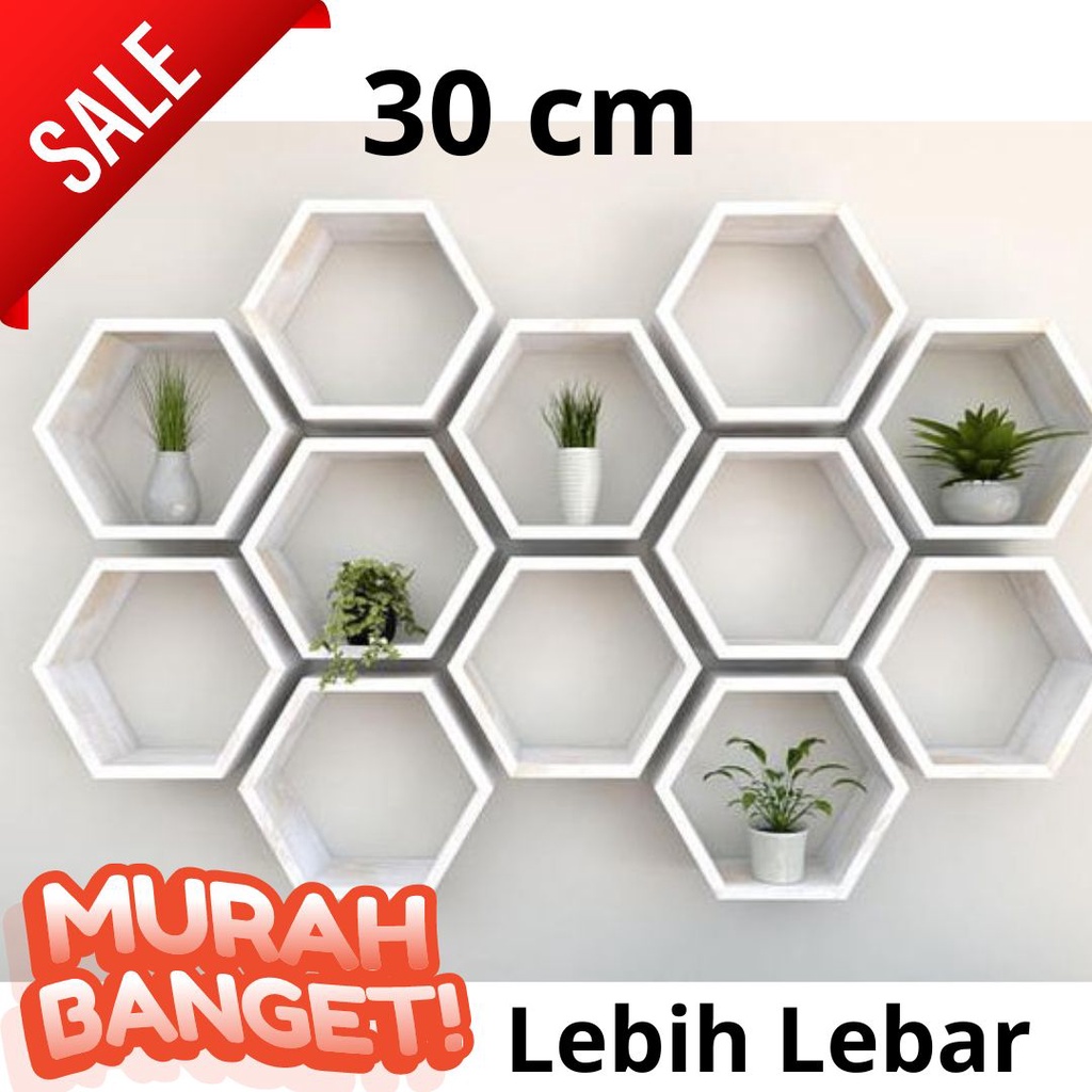 Jual Rak Hiasan Dinding Hexagon Ukuran 30cm 1 Pcs Warna hitam putih ...