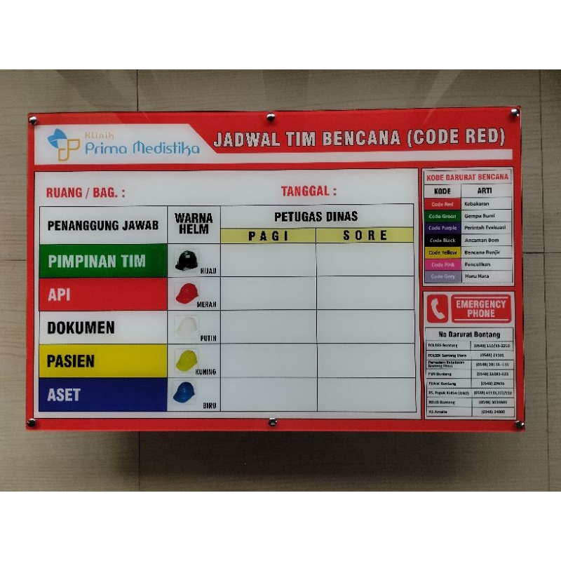 Jual Papan Akrilik Tim Siaga Bencana Red Code 39 cm x 60 cm | Shopee ...