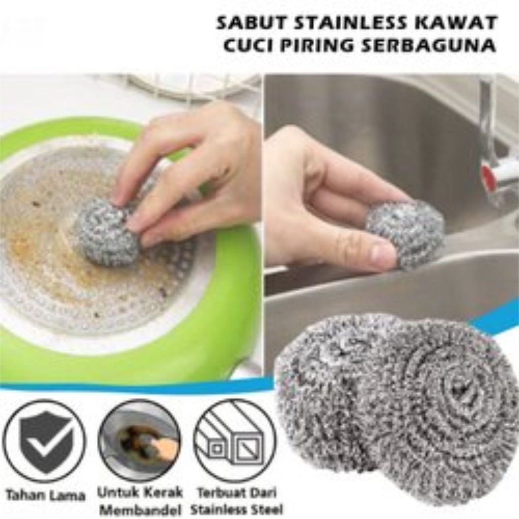Jual Spon kawat cuci piring Stainlees Steel panci sabut spons sponge dapur | Shopee Indonesia