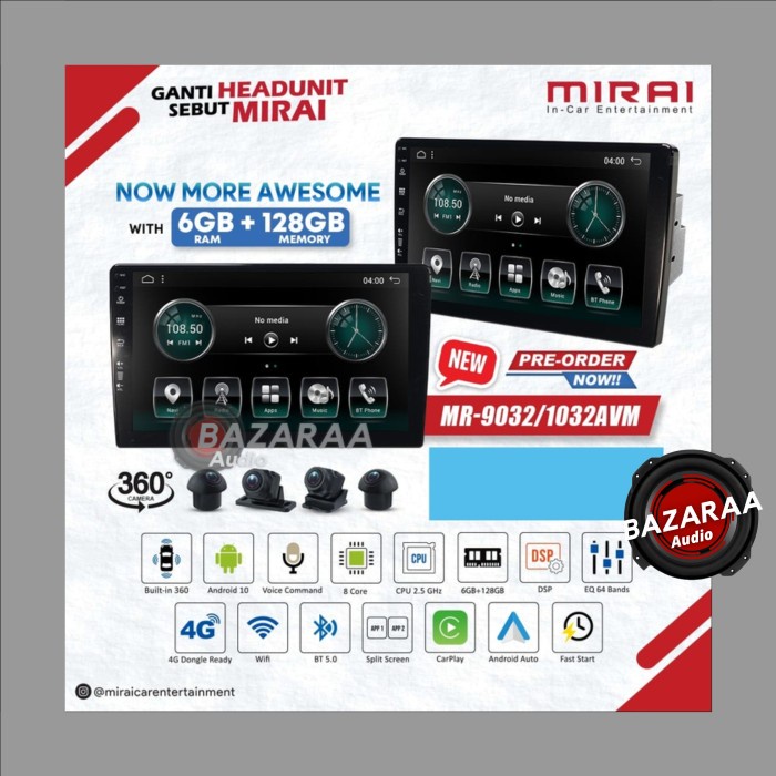 Jual Head Unit Android Mirai MR 9032-1032 AVM RAM 6/128GB + Kamera 360 - 9 Inch | Shopee Indonesia