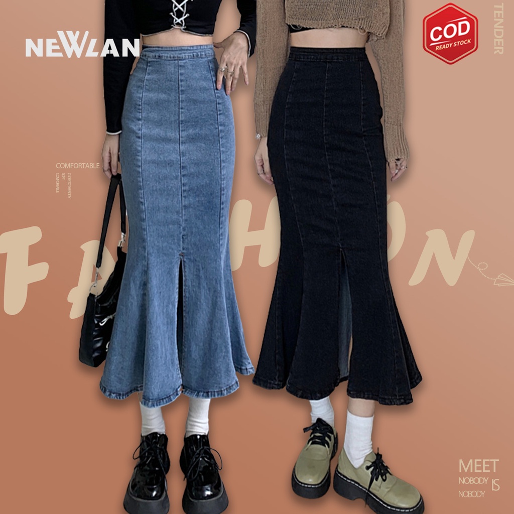 Jual Newlan QZ049 Rok denim slit stretch/ span panjang ||Hyuna Denim ...