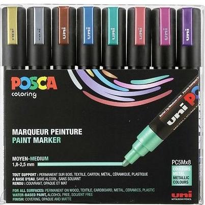 Jual Uni Posca PC-5M Set 8 Metallic Color Medium Point Poster Paint ...
