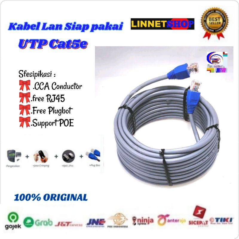 Jual KABEL LAN UTP CAT5E METERAN SIAP PAKAI FREE RJ45 + PLUG | Shopee ...
