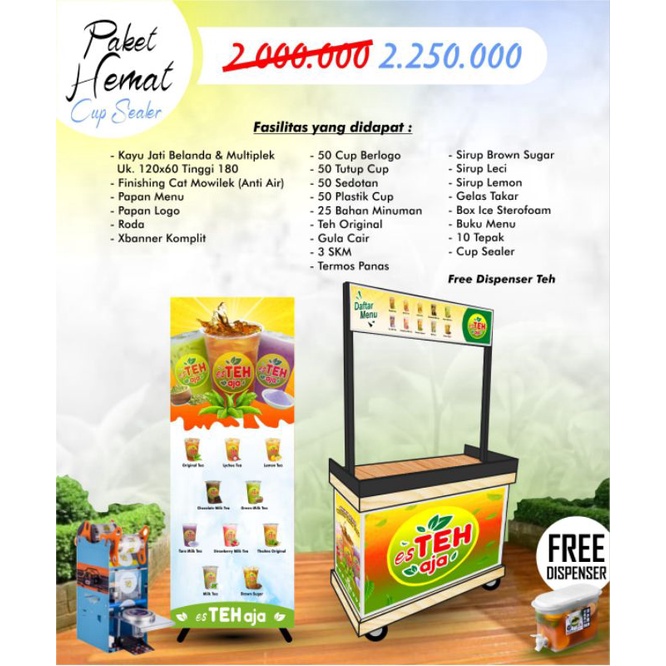 Jual es teh aja paket booth bahan jualan peralatan dan cup Sealer ...