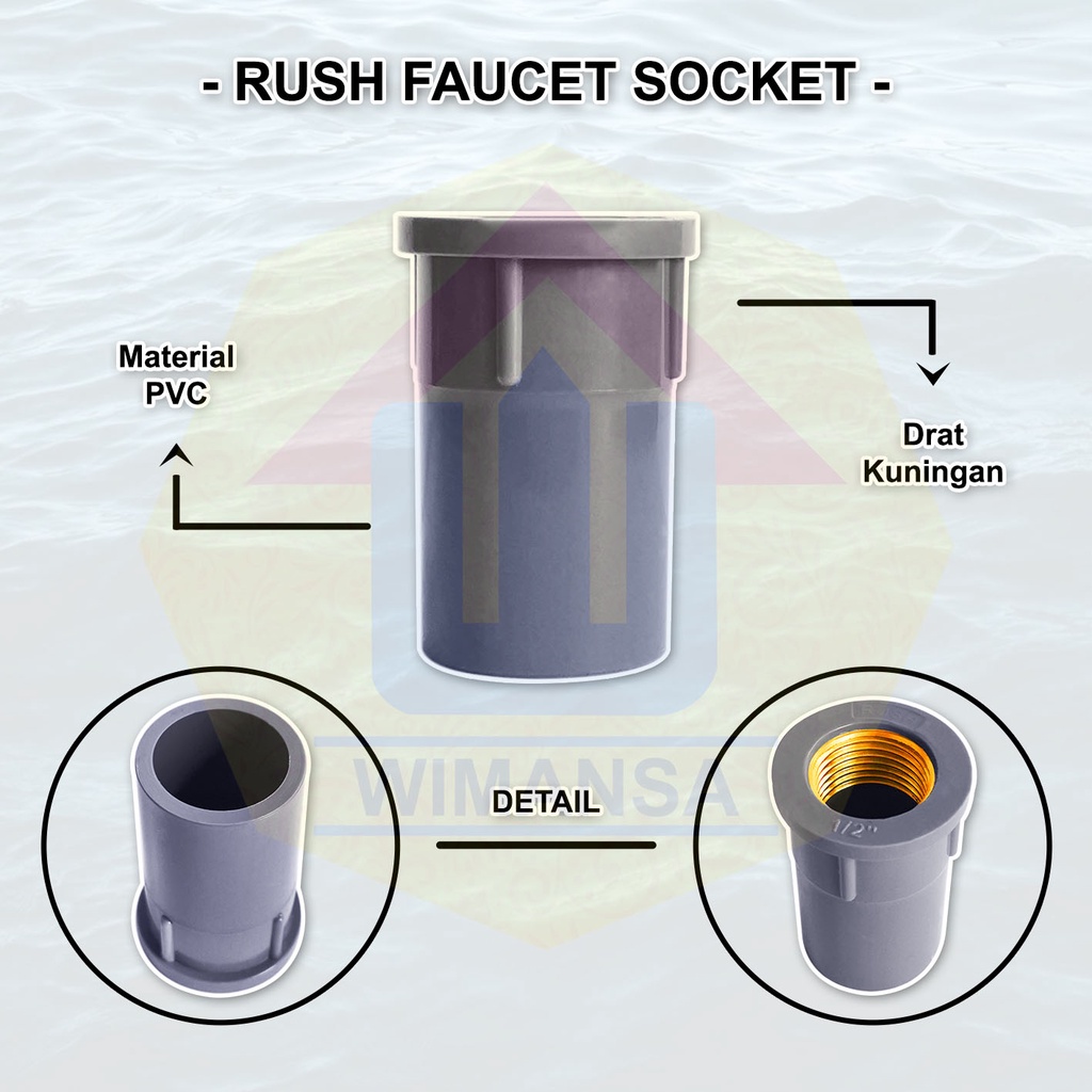 Jual RUSH FAUCET SOCKET DRAT KUNINGAN 1/2 INCH - SAMBUNGAN PIPA PVC | Shopee Indonesia