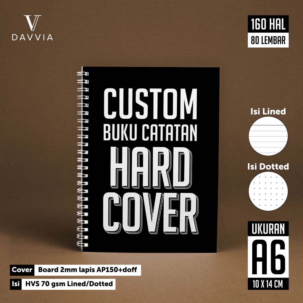 Jual Custom Blocknote Hard Cover A6 - Isi 160 Halaman HVS Garis / Titik Spiral - Notebook Lined ...