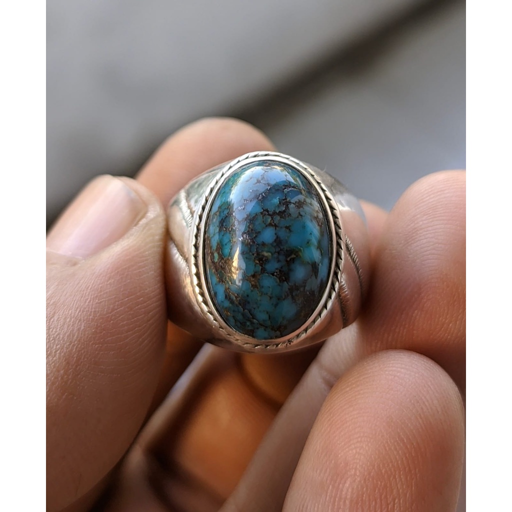 Jual Natural Pirus Persia Royal Blue Top Urat Ring Perak 925 HM ...