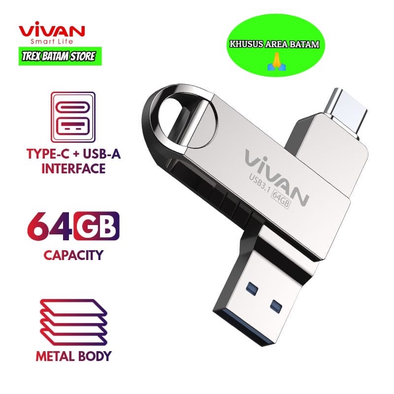 Jual VIVAN VOC264 FLASH DISK OTG 64GB DUAL INTERFACE TYPE C&USB 3.1 ...