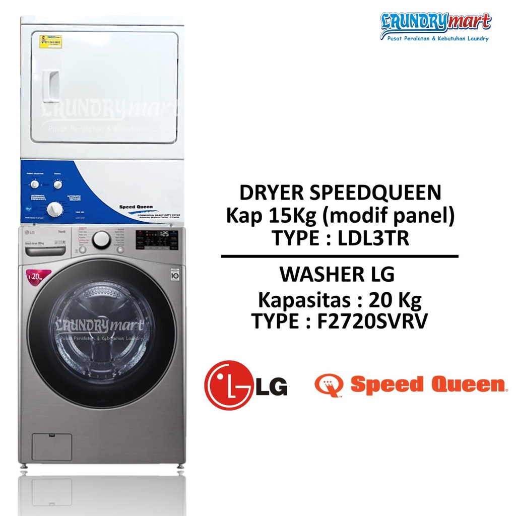 Jual MESIN LAUNDRY STACKED WASHER LG 20 KG + DRYER SPEEDQUEEN 15 KG | Shopee Indonesia