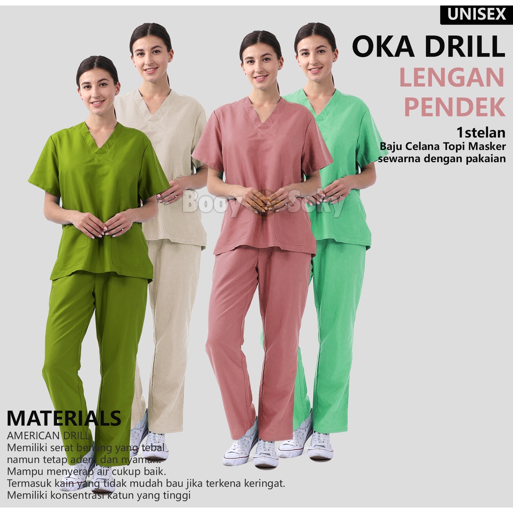 Jual Baju Ok Oka Scrb Lengan Pendek Pria/Wanita / Seragam Jaga Oka ...