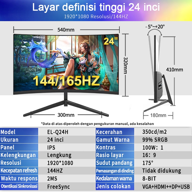 Jual 24-inci 144Hz monitor komputer LCD, desktop kantor, gaming, 1080P ...