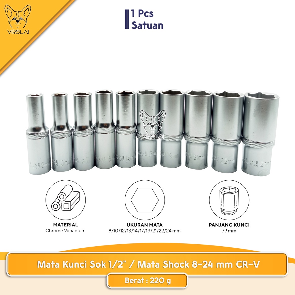 Jual [SILVER PANJANG] Mata Kunci Shock Sok 1/2" / Mata Sock 8-24 mm CR-V | Shopee Indonesia