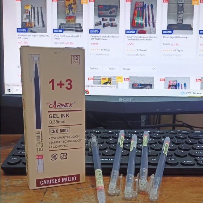 Jual (1 Box/12 Pcs) Pena Gel Carinex Mujio 0.38 CNX-8808 Hitam (Lusin ...