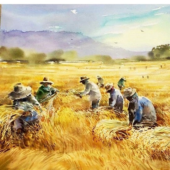 Jual Lukisan Panen Raya dan Panen Padi Yang Sangat Realistis (Ukuran ...