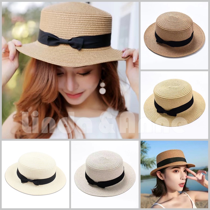 Jual Topi Pantai Jerami Wanita Musim Panas Perlindungan Matahari Aksen Pita Cantik - Beach Hat ...