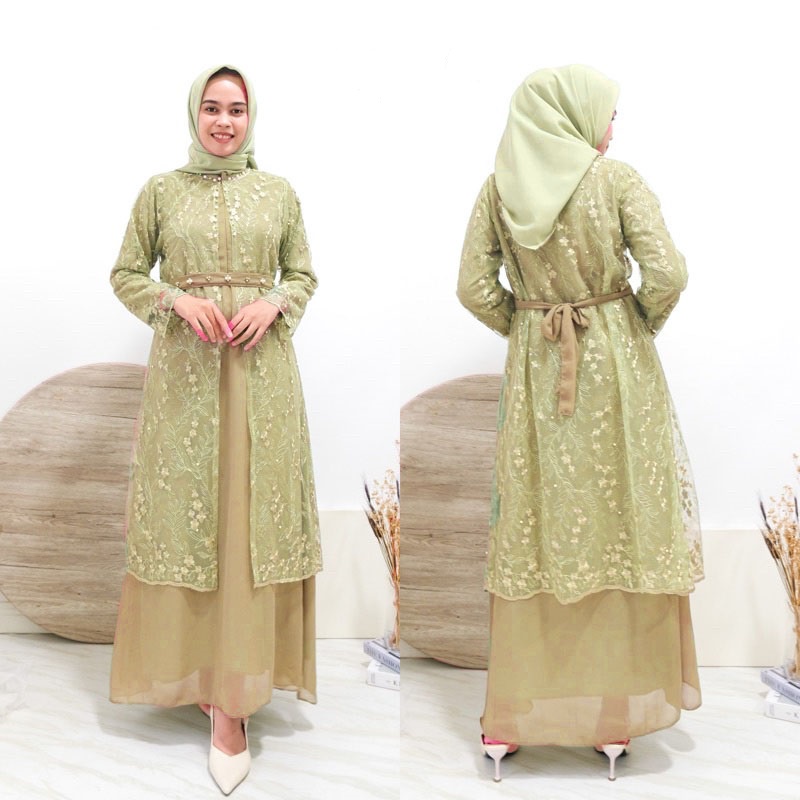 Jual [COD BAYAR DI TEMPAT] ADA JUMBO / GAMIS SAGE GREEN MODEL TERBARU AULIA 2 IN 1 MAXI DRESS ...