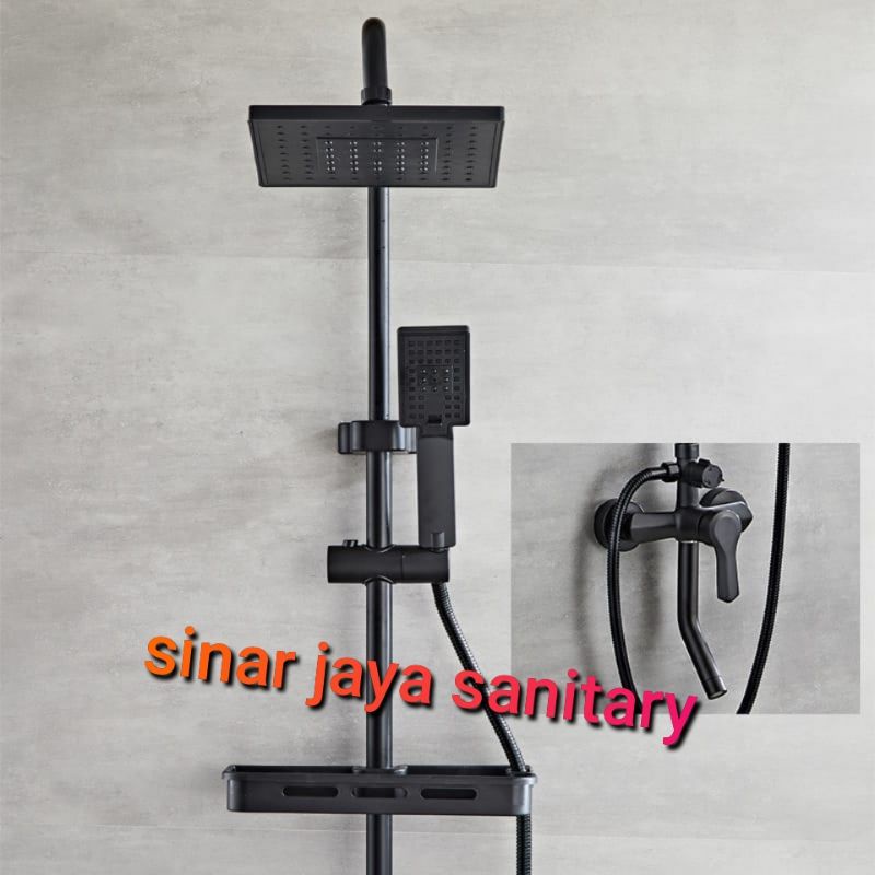 Jual Kran tiang shower kotak hitam stainless / shower tiang kotak hitam ...