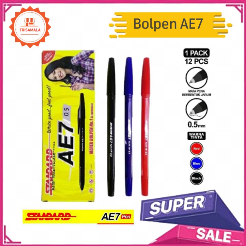 Jual BOLPEN STANDART AE 7 FINE / 1 PACK ISI 12 PCS | Shopee Indonesia