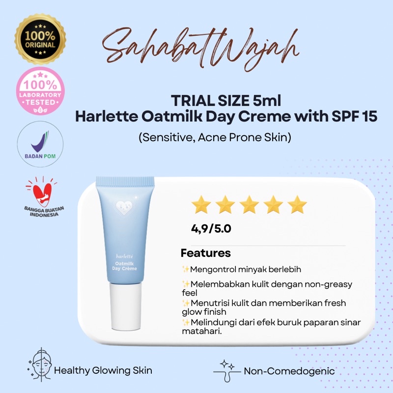 Jual [TRIAL SIZE] Harlette Oatmilk Day Creme with SPF 15 | Sensitive ...