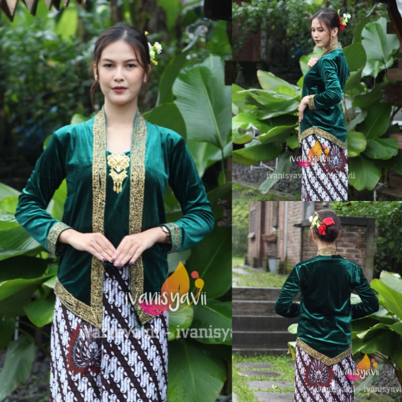 Jual Kebaya Cantik / Model Amora - Warna Hijau Botol | Shopee Indonesia