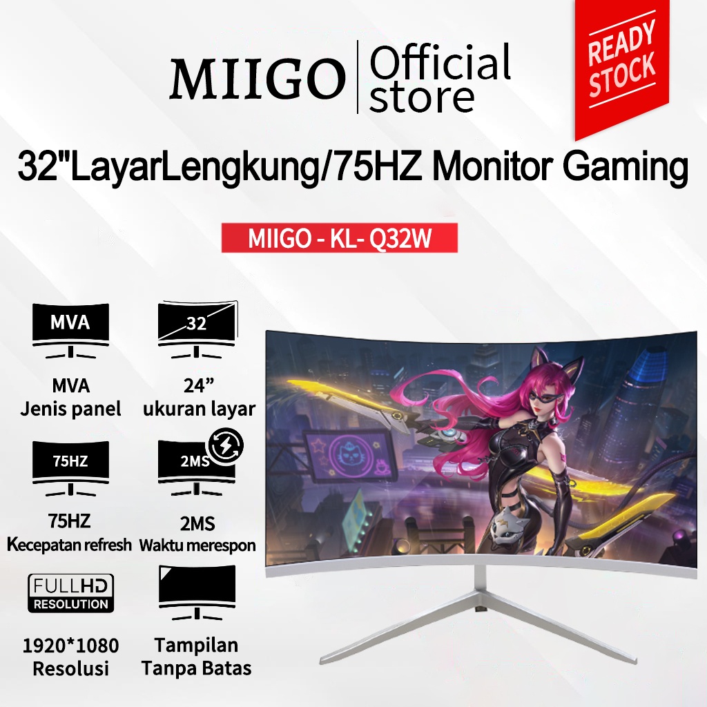 Jual MIIGO - Monitor melengkung 32 inci, monitor definisi tinggi 75HZ ...