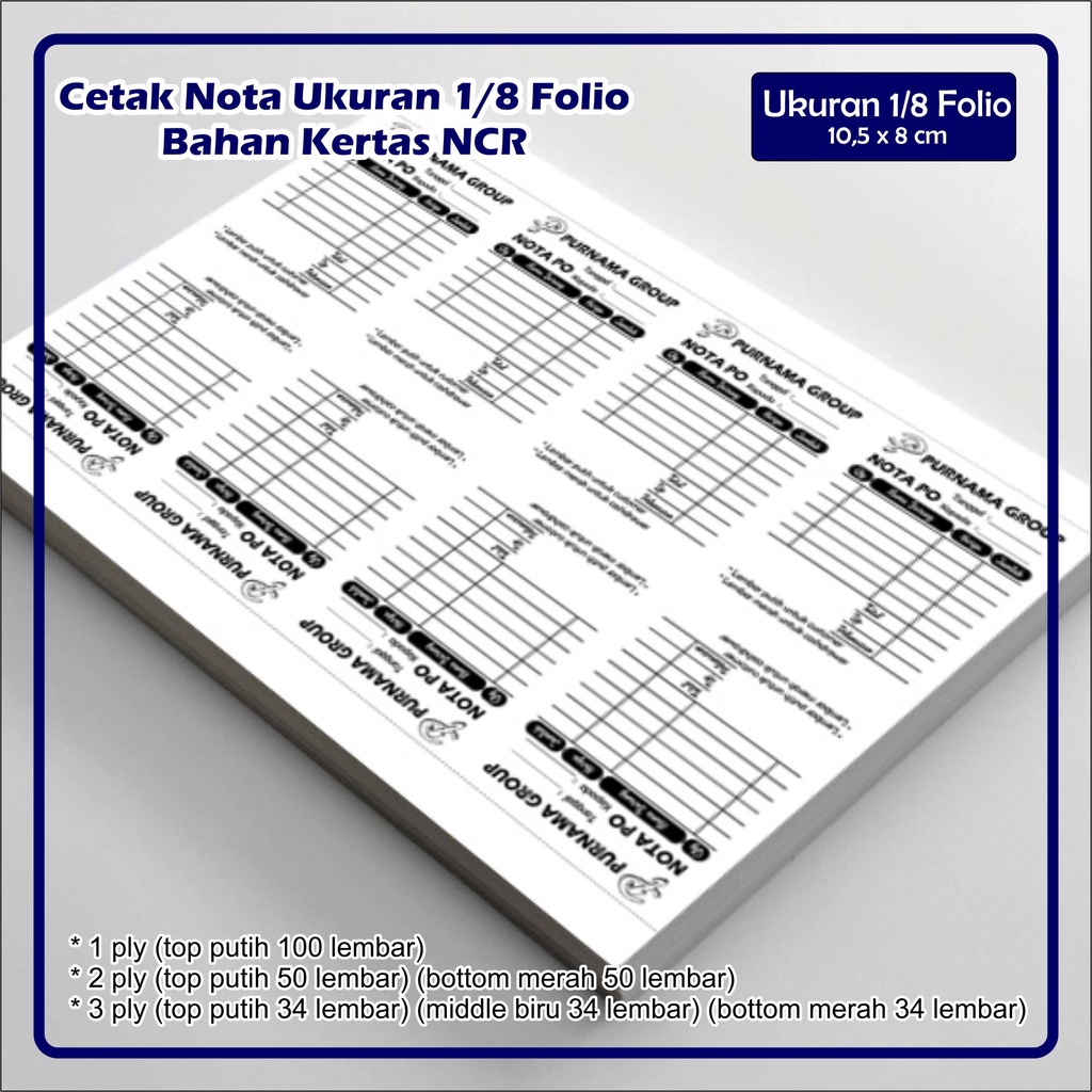 Jual Nota Ukuran 1/8 Folio Nota Toko Rangkap Nota Kontan Desain Custom ...