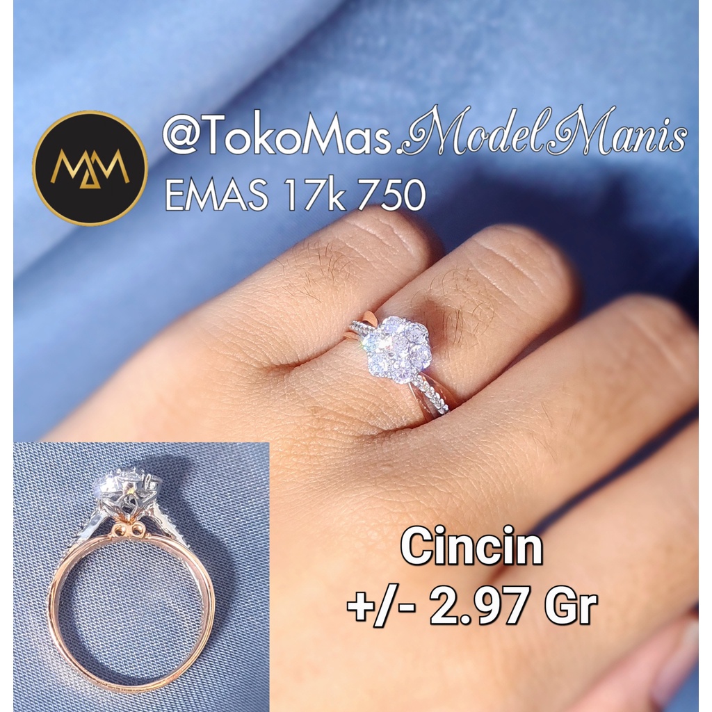 Jual Cincin bunga mewah diamond looks emas rosegold kombinasi putih 750 ...