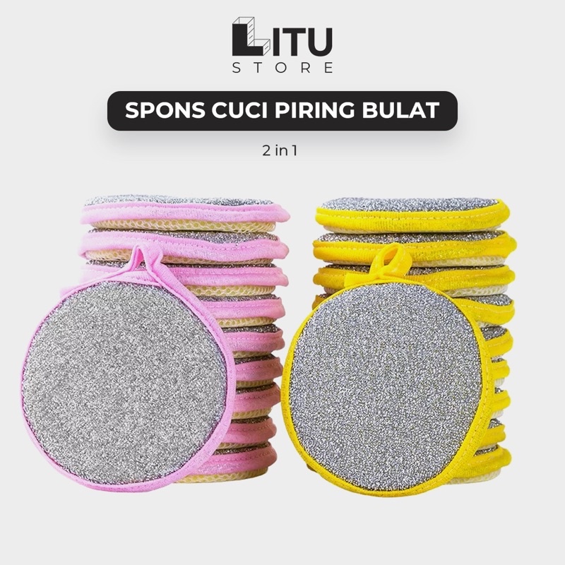 Jual Spons cuci piring dapur 2in1 bulat murah | Shopee Indonesia