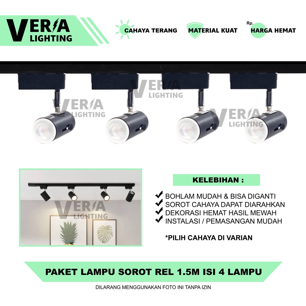 Jual Set 4 Lampu Sorot Rel 150CM - Spotlight Tracklight LED Bisa Ganti Bohlam - Untuk Rumah ...