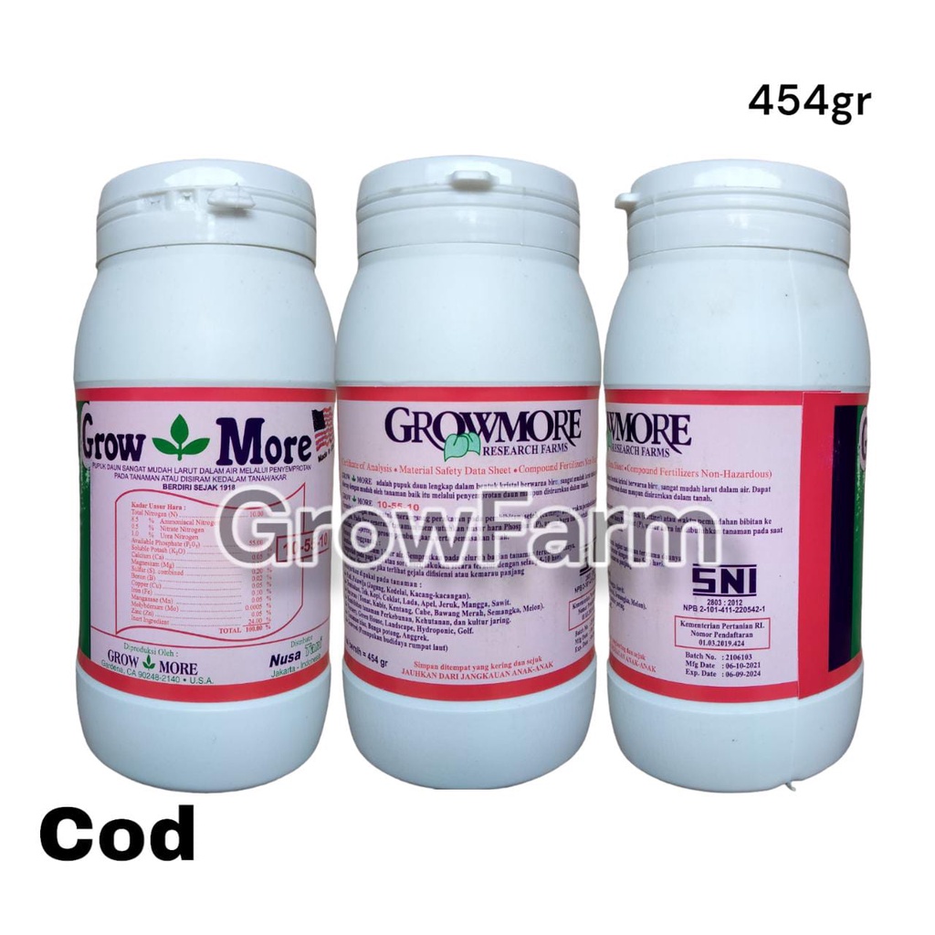 Jual PUPUK GROWMORE 10-55-10 454gr NPK AKAR BUNGA BUAH KEMASAN BOTOL Kandungan : N, P2O5, K2O ...