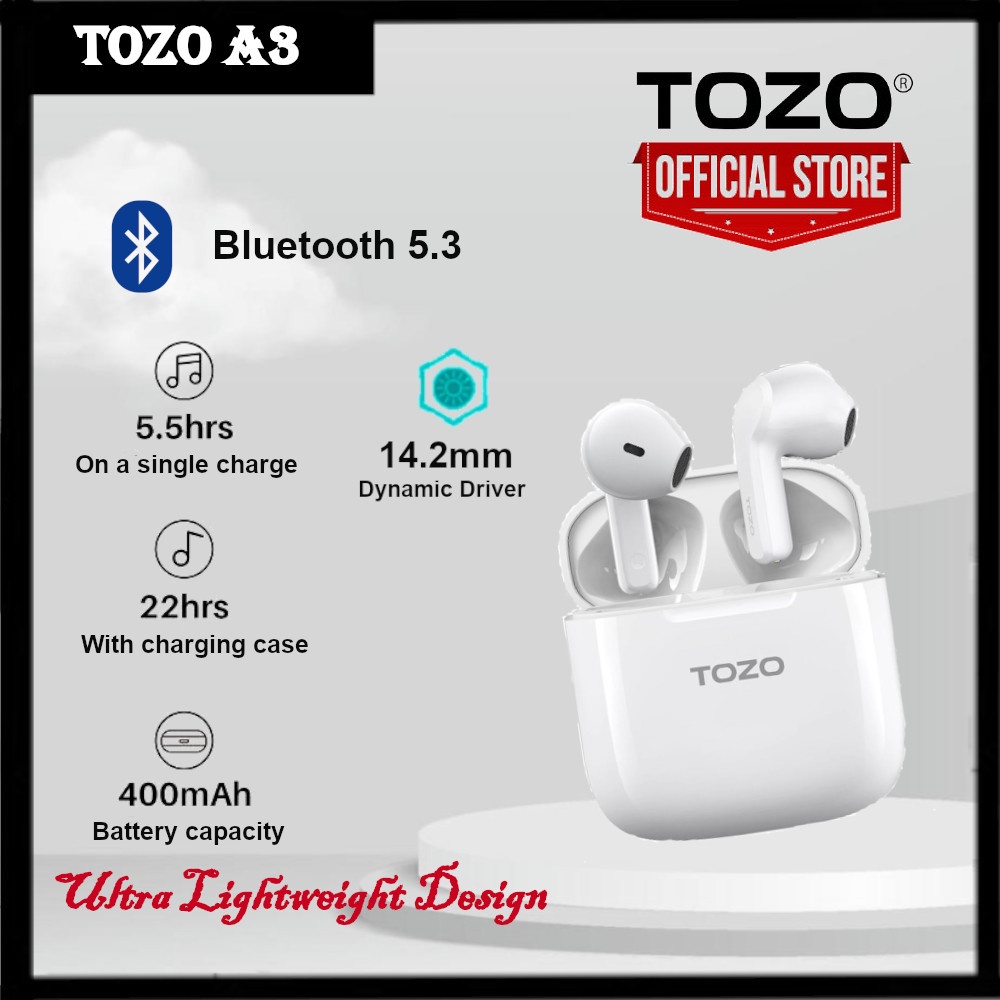Jual TOZO A3 TWS Wireless Earbuds Bluetooth Earphones Lightweight Headsets | Shopee Indonesia