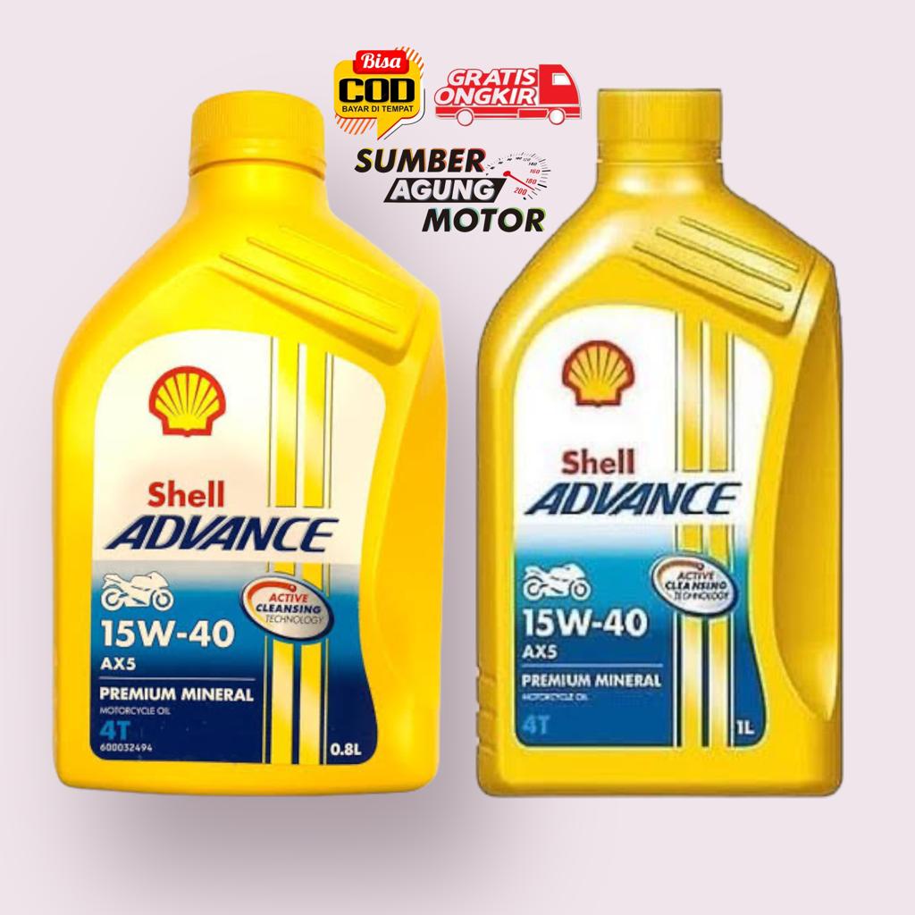 Jual OLI MESIN SHELL ADVANCE AX5 4T SAE 15W-40 MINERAL OIL 800ML 1000ML ...
