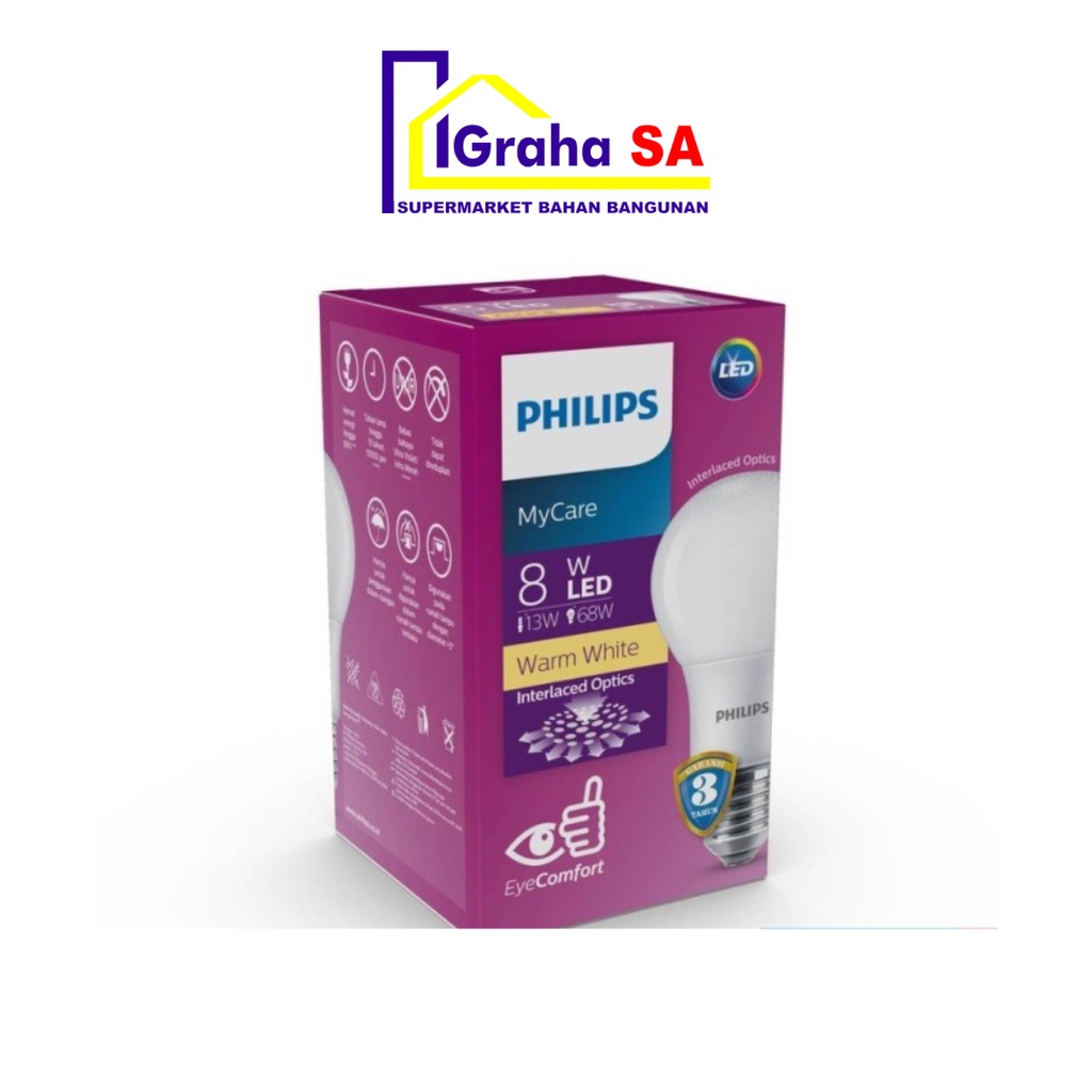 Jual PHILIPS LED 8W E27 3000K | Shopee Indonesia