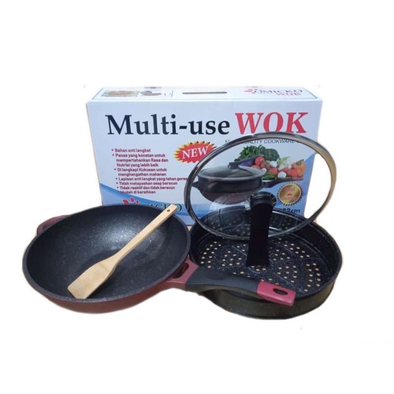 Jual Panci wok / Panci kukus Omicko 32cm panci marble anti lengket + kukusan free spatula panci ...