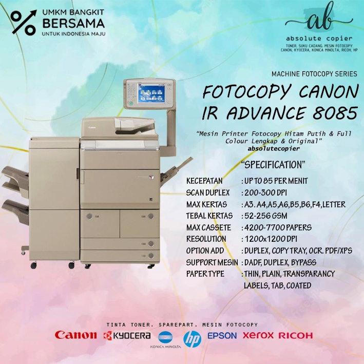 Jual MESIN FOTOCOPY CANON IRA ADVANCE 8105/8085/8095 HITAM PUTIH B&W ...