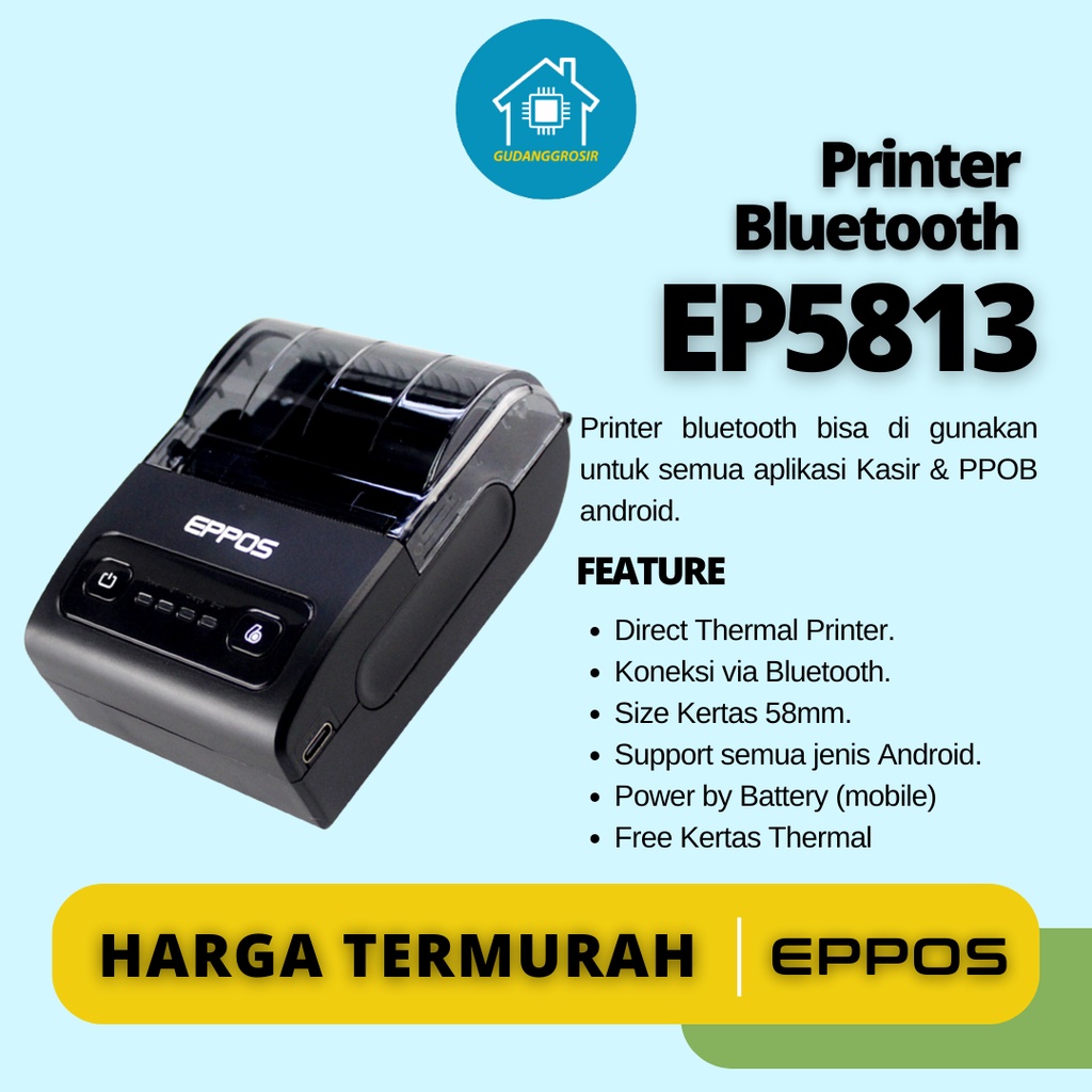Jual Mini Printer Bluetooth EPPOS EP5813 dan kertas 10 rol | Shopee Indonesia