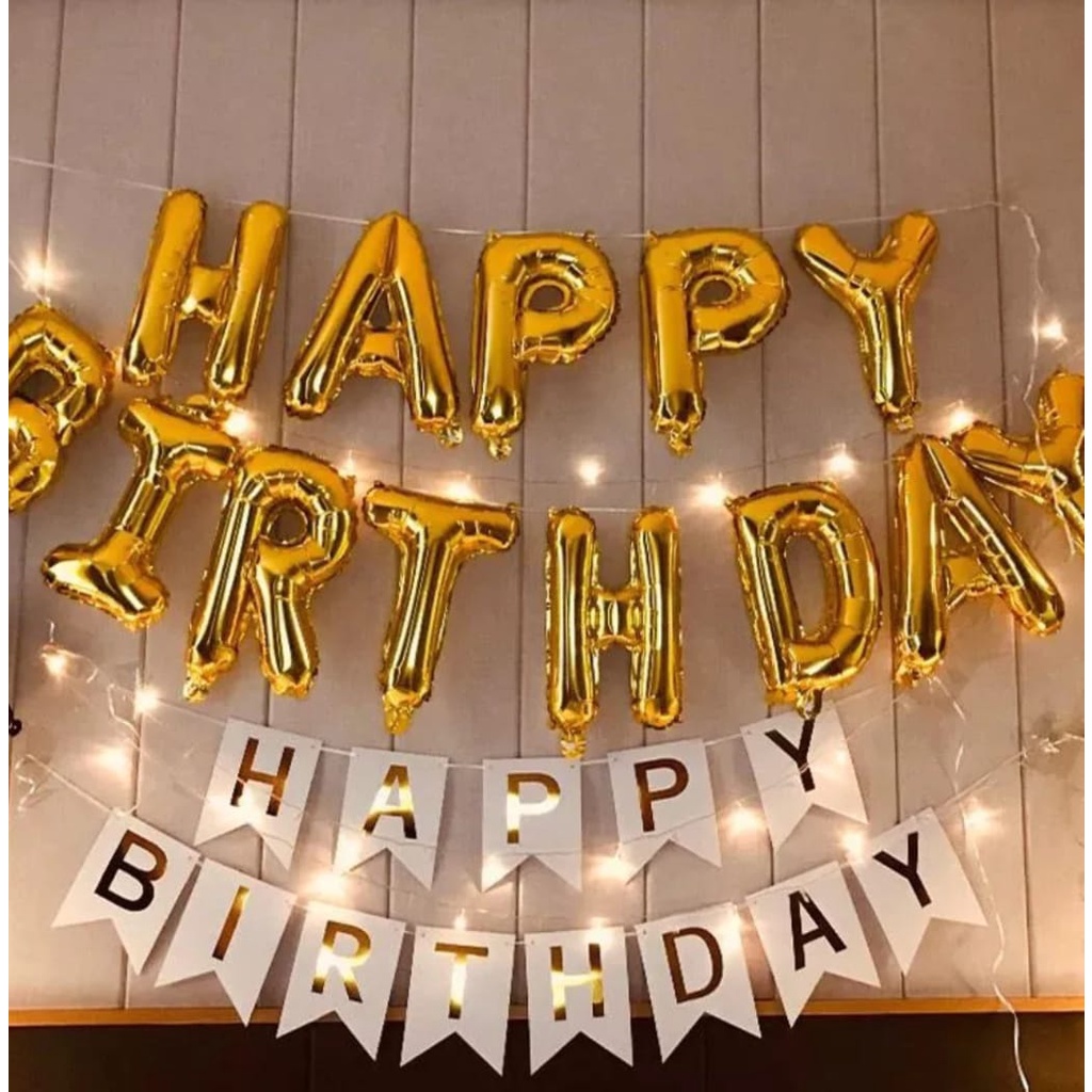 Jual Balon Set Happy Birthday Hbd Warna Gold Dan Banner Segi 5 Warna ...