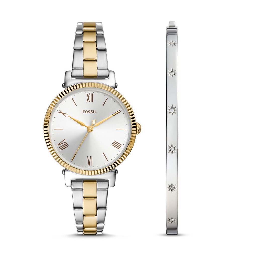 Jual Fossil Daisy Set Watch and Bracelet Silver Gold Jam Wanita ...