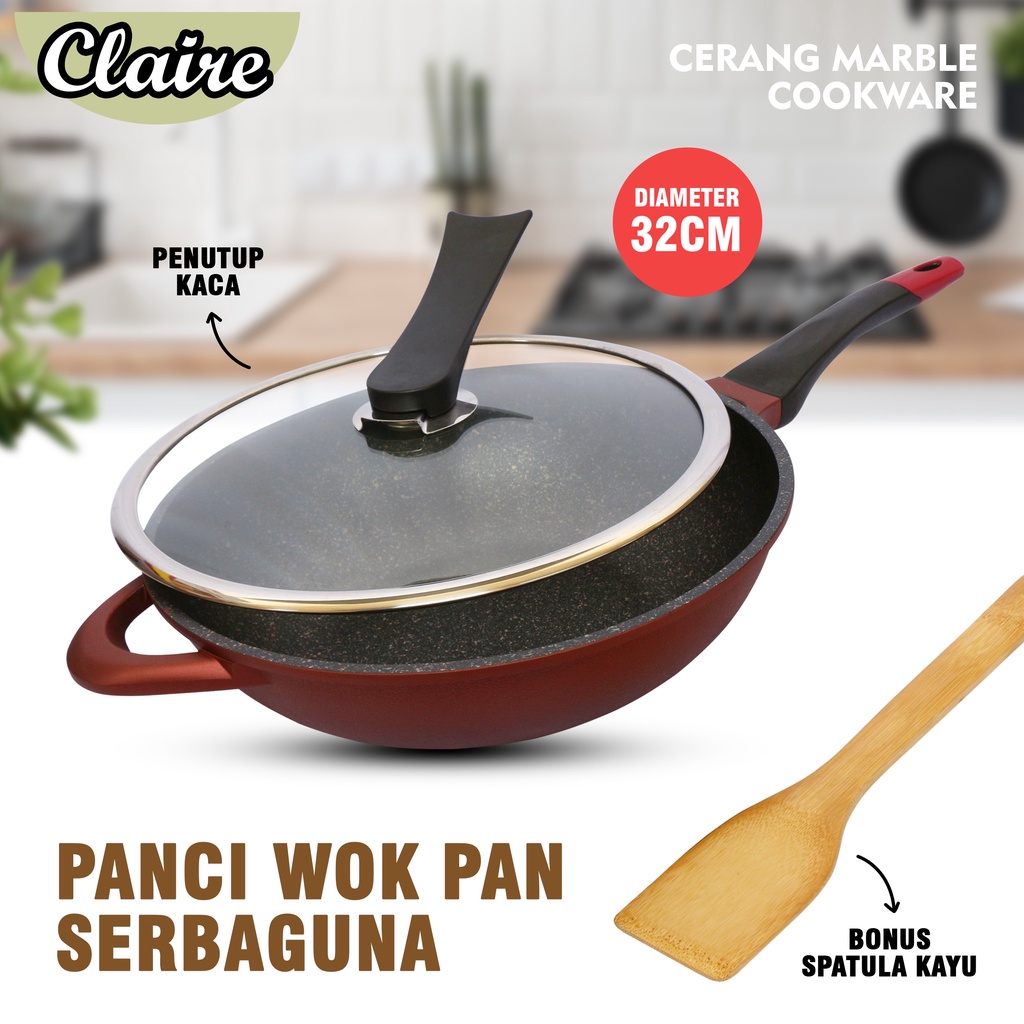 Jual PANCI WOK OMICKO 32CM PAN MARBLE ANTI LENGKET BAHAN SANGAT TEBAL ...