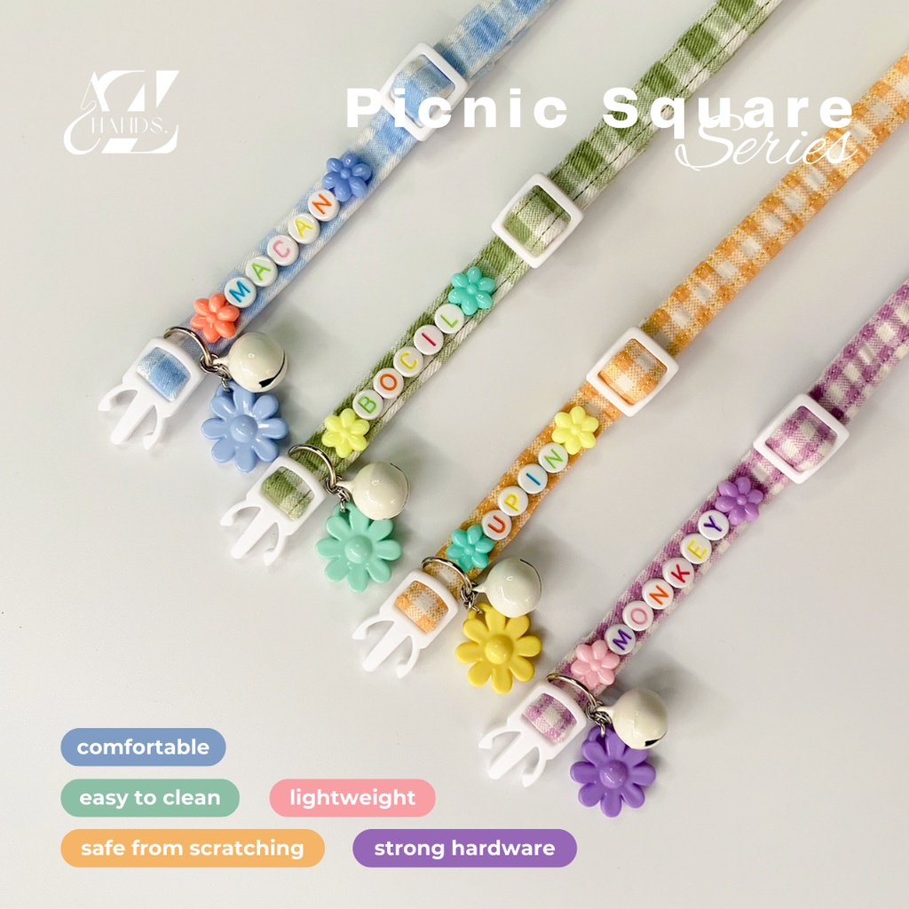Jual Kalung Kucing Anjing Custom Nama Picnic Square - Premium Pet ...