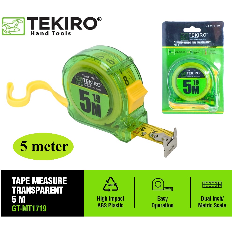 Jual TEKIRO Meteran 5 Meter 5 M Meteran Transparan / Measuring Tape Rol ...