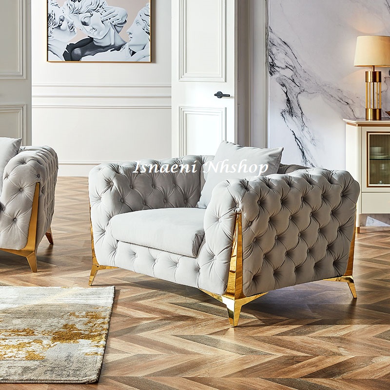 Jual Sofa Ruang Tamu Mewah Modern Jaguar Kancing Klasik Kaki Besi Emas/Velours Modular Canap ...
