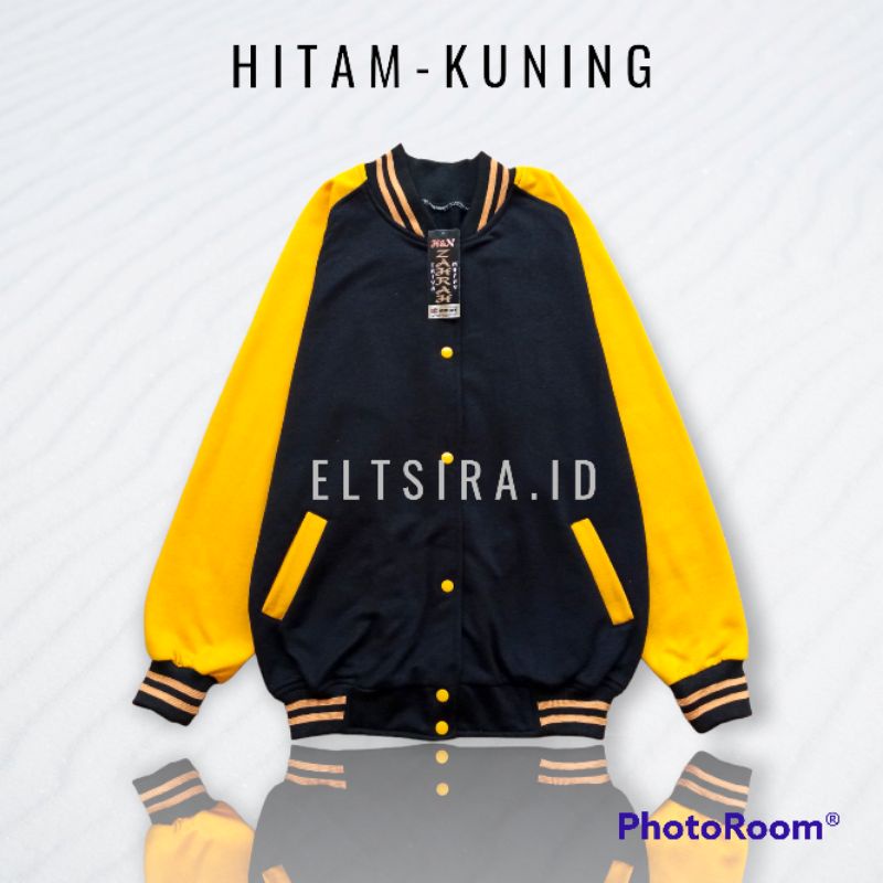 Jual Jaket Varsity Baseball Polos / Jaket Pria Wanita Termurah || HITAM ...