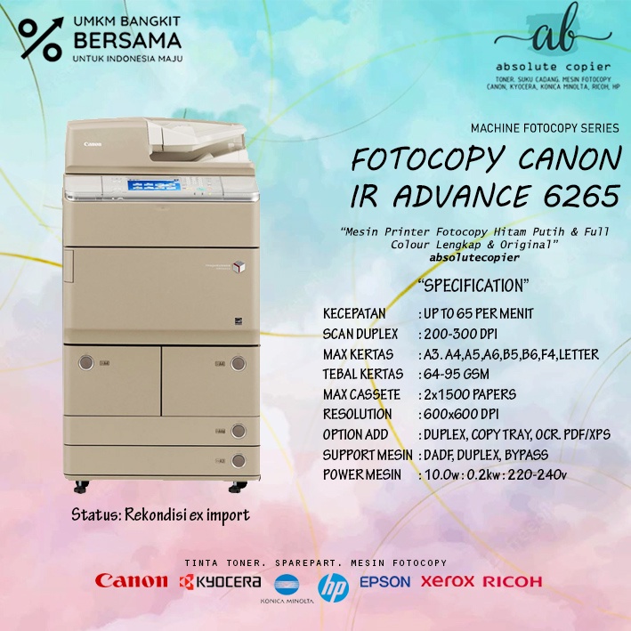 Jual MESIN FOTOCOPY CANON IRA ADVANCE 6265/6275 110V 220V PRINT COPY ...