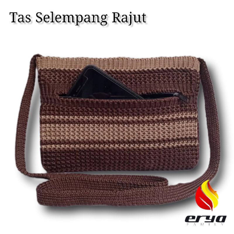 Jual Tas Selempang Rajut dua ruang 2 resleting full Furing tas rajut ...