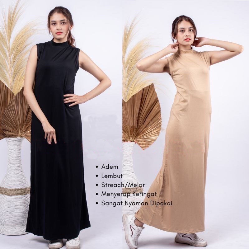 Jual inner dress span tampa lengan koas premium | Shopee Indonesia